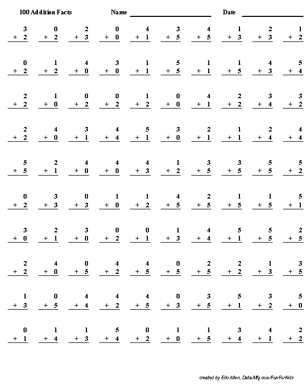 Math Facts Test Creator Math Facts Test Creator